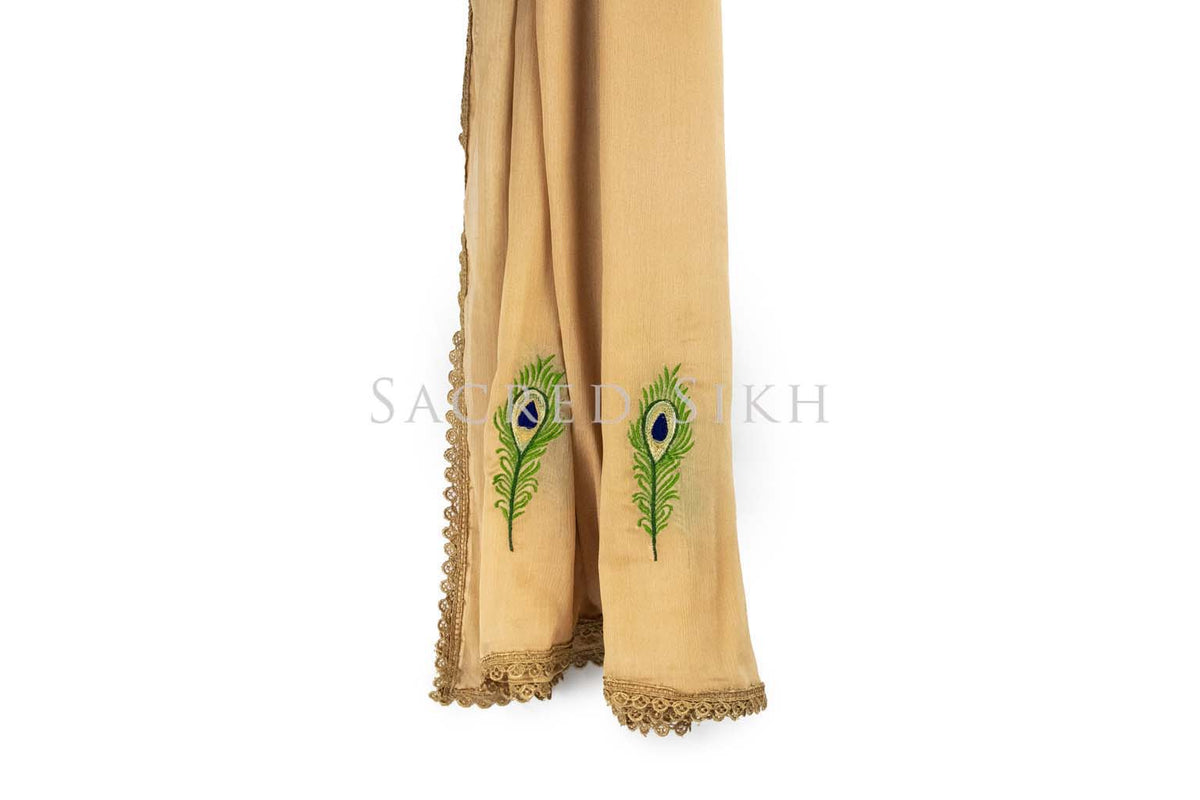 Chuni Gold Peacock Design with Gold Lace – Sacred Sikh