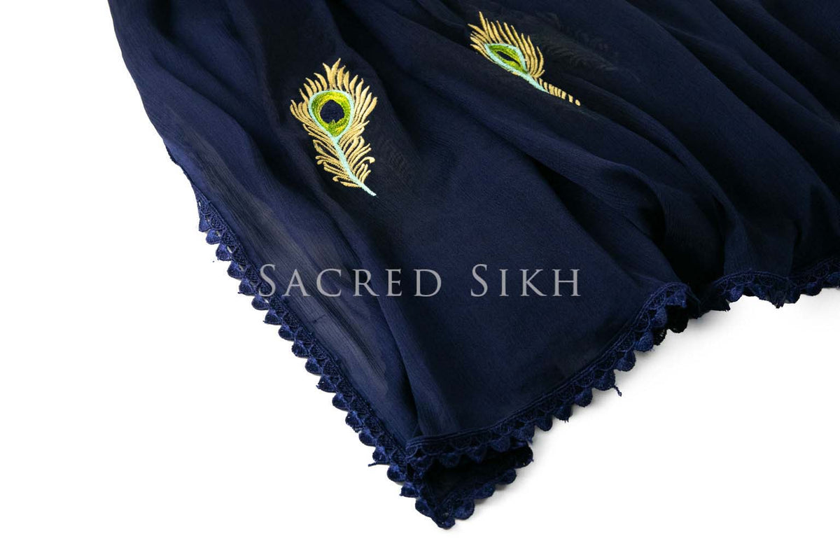 Chuni Navy Peacock Design with Navy Lace – Sacred Sikh