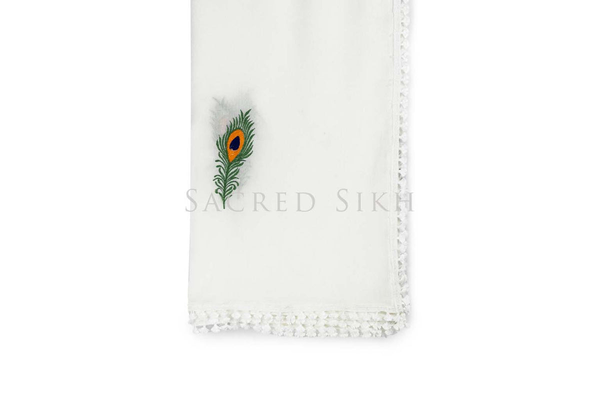 Chuni White Peacock Design with White Lace – Sacred Sikh
