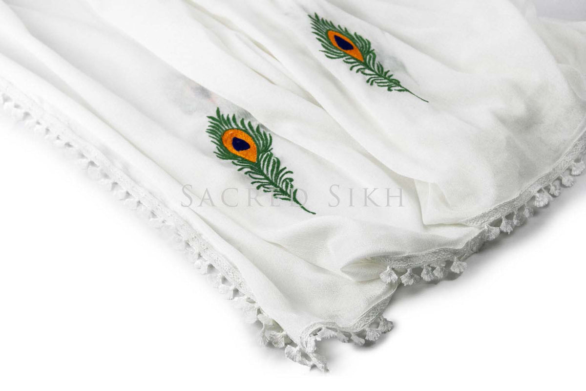 Chuni White Peacock Design with White Lace – Sacred Sikh