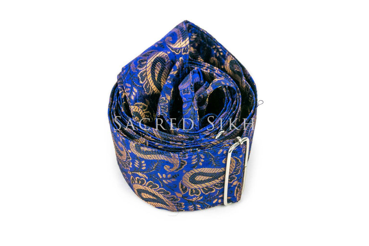 Bespoke Gatra Blue with Gold Paisley Pattern 2inch – Sacred Sikh