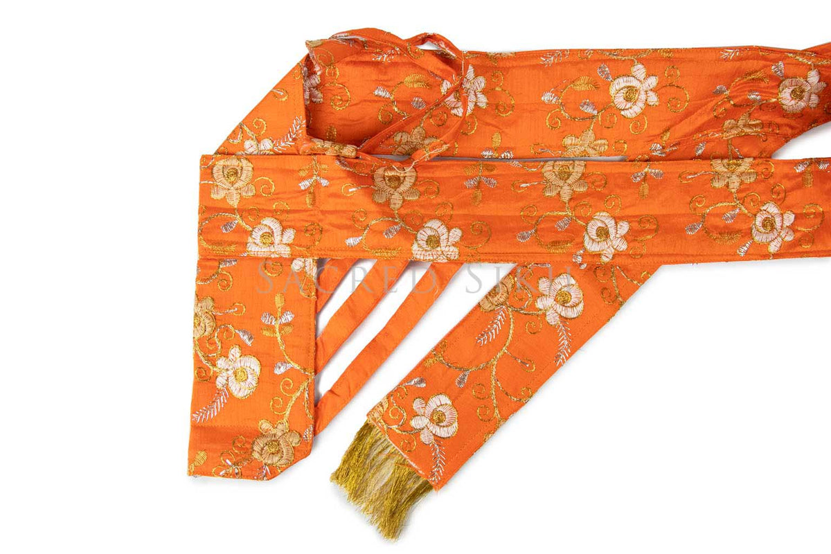 Thalvar Gatra Orange with White Gold Silver Floral Design – Sacred Sikh