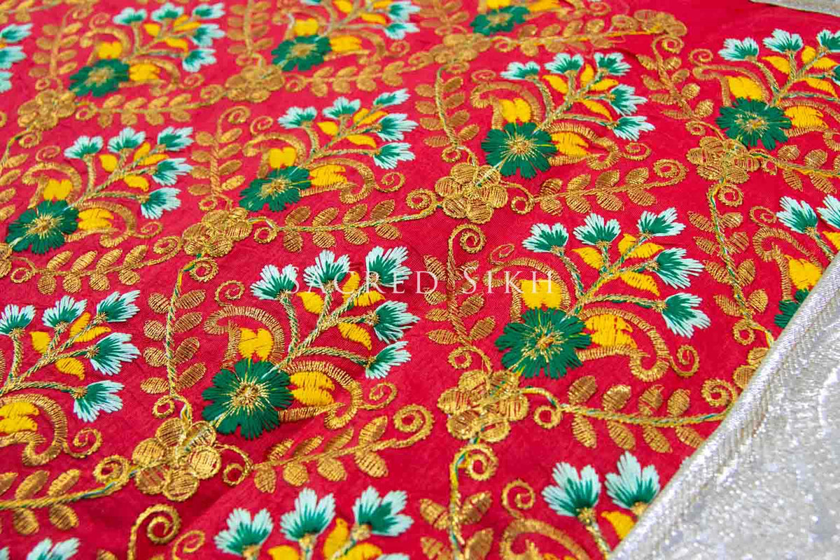Rumalla Sahib Dusty Orange/Red with Green Floral Design – Sacred Sikh