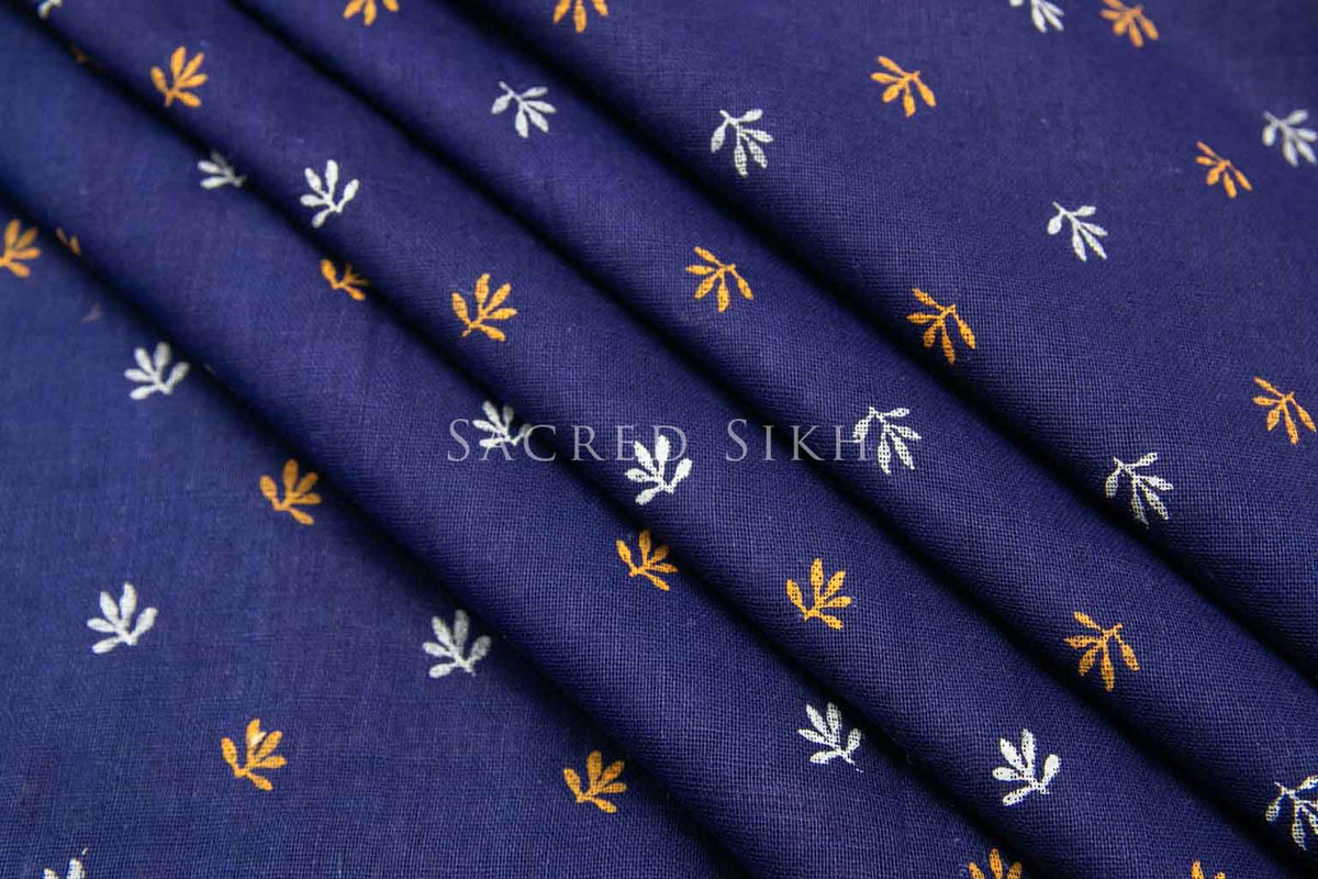 Midnight Blue Leaf Printed Turban Material – Sacred Sikh