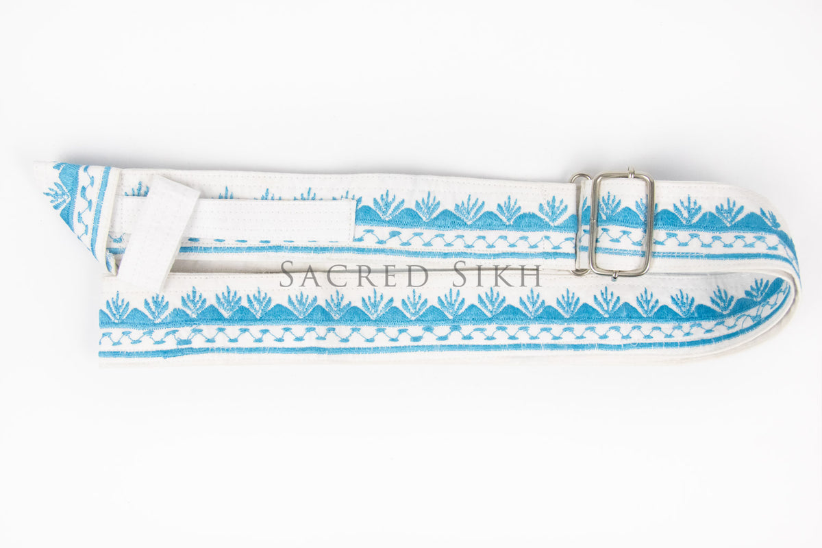 Gatra White with Turquoise Triangle Embroidery – Sacred Sikh
